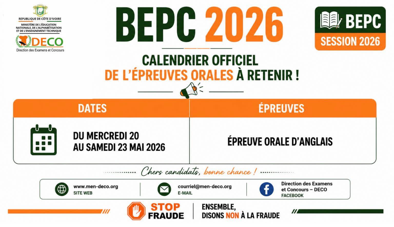 BEPC 2026 en Côte d'Ivoire : voici le calendrier officiel des épreuves ...